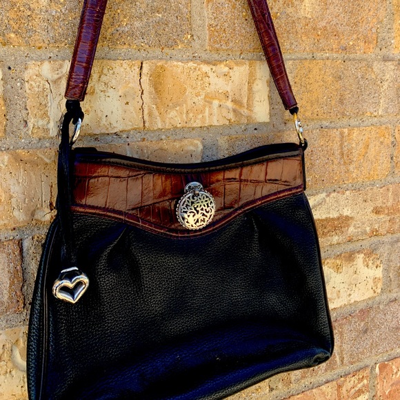 Brighton | Bags | Vintage Brighton Purse Black Pebble Leather With Brown Croc Trim | Poshmark